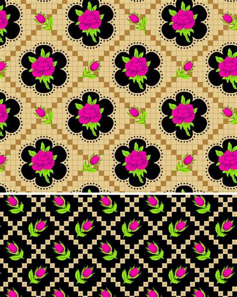 Stylish Pink Flower Patterns On Checkerboard Background