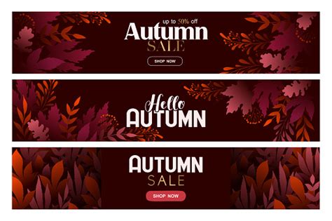 벡터 가을 배너 템플릿 컬렉션은 흰색 배경에 분리된 화려한 나뭇잎과 글자가 있습니다 광고 승진 전단지 초대장 카드 포스터 웹사이트를 위한 디자인 10월에 대한 스톡 벡터
