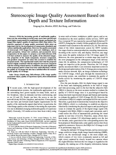 Pdf Stereoscopic Image Quality Assessment Based On The Binocular