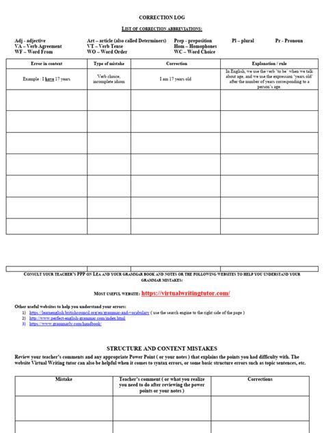 Correction Log Pdf Verb Word