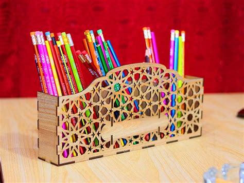 Laser Cut Pen Holder Template Desk Organizer 3mm Vector File Vectors File