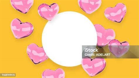 하트 프레임 발렌타인 데이 배너 디자인과 텍스트를위한 장소 3d 그림 유리 반짝이는 3d 하트 사랑 기호 배경 화면 로맨틱 포스터 2월에 대한 스톡 사진 및 기타 이미지