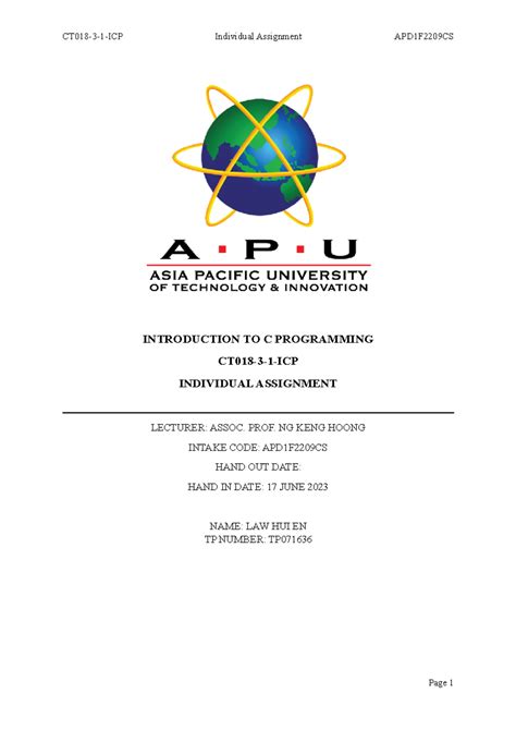 Introduction To C Programming Assignment Introduction To C Programming Ct018 3 1 Icp