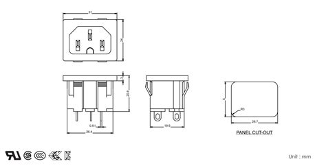 C16 Inlet 0716 1 Pn10 A Series Iec En60320 Type Thermaco
