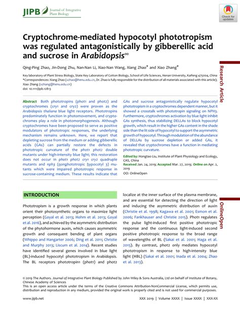 Pdf Cryptochrome‐mediated Hypocotyl Phototropism Was Regulated