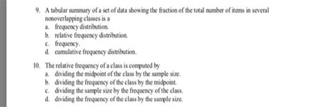 Solved A Tabular Summary Of A Set Of Data Showing The Fraction Of
