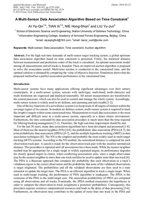 A Multi Sensor Data Association Algorithm Based On Time Constraint Scientificnet