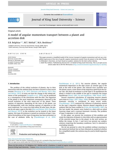 Pdf A Model Of Angular Momentum Transport Between A Planet And Accretion Disk