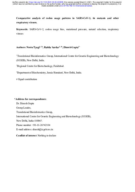 Pdf Comparative Analysis Of Codon Usage Patterns In Sars Cov 2 Its Mutants And Other