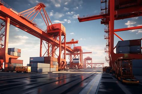 Premium Photo A Shipping Container Terminal With Automated Cranes Realistic Photo