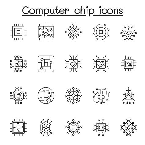 Set Of Computer Chip Related Vector Line Icons Contains Such Icons As Circuit Mother Board
