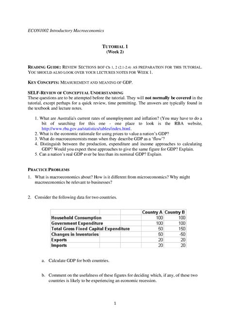 Tutorial 01 Week 2 Questions 1 Econ1002 Introductory Macroeconomics