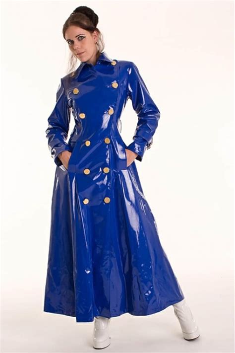 Fit Nexus Shiny Blue Pvc Leather Long Coat Etsy