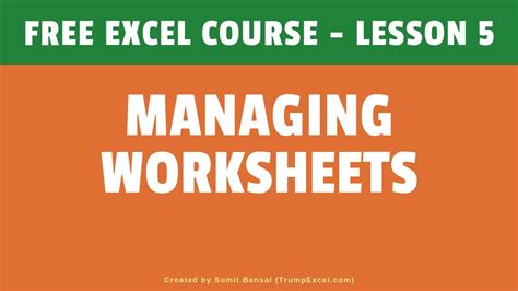 Free Excel Course Lesson 5 Managing Worksheets In Excel Youtube