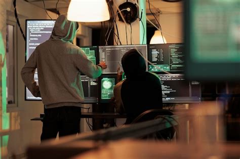 Premium Photo Young Anonymous People Cracking Firewall Encryption And Causing Computer Malware