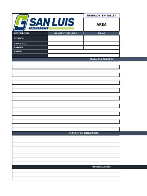 Registro De Trabajos En Taller Automotriz Pdf