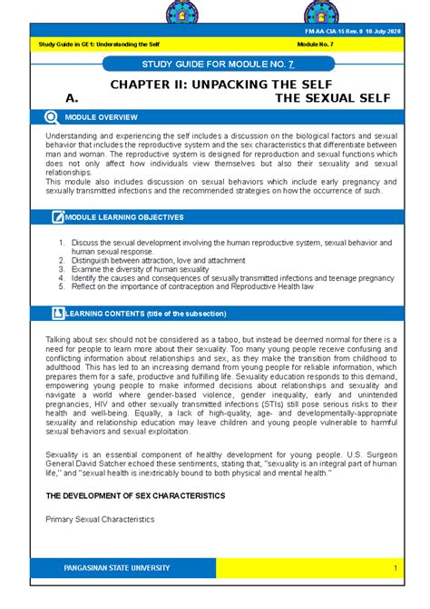 GE1 Module 7 Sexual Self CHAPTER II UNPACKING THE SELF A THE SEXUAL SELF MODULE OVERVIEW