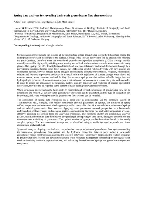 Pdf Spring Data Analyses For Revealing Basin Scale Groundwater Flow