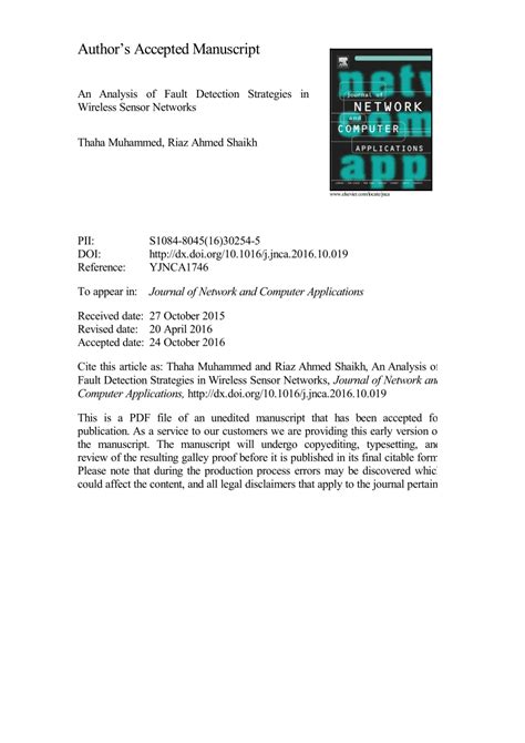 Pdf An Analysis Of Fault Detection Strategies In Wireless Sensor Networks