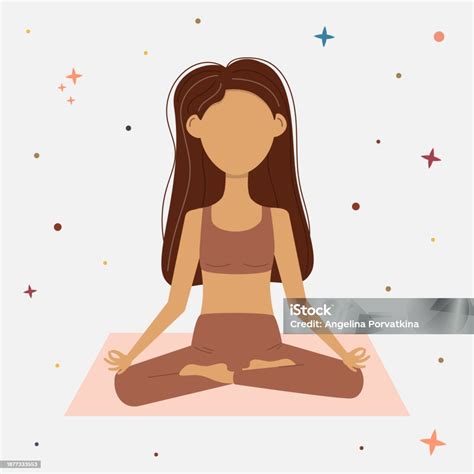 그녀의 주위에 별과 함께 요가 포즈에 앉아있는 여자의 벡터 일러스트 레이 션 개념에 대한 스톡 벡터 아트 및 기타 이미지 개념 건강한 생활방식 균형 Istock