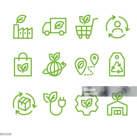지속 가능한 물류 및 공급망 벡터 간단한 선 아이콘은 에코 재활용 또는 지속 가능한 제품을 위해 설정되었습니다 아이콘에 대한 스톡 벡터 아트 및 기타 이미지 Istock
