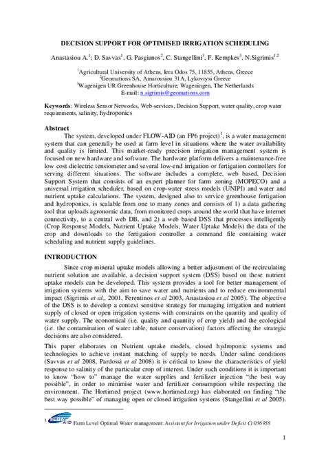Pdf Decision Support For Optimised Irrigation Scheduling