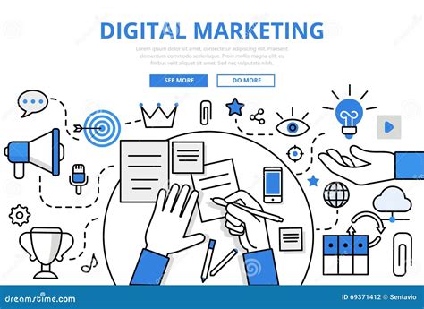 Digital Marketing Concept Flat Line Art Vector Icons Stock Vector Illustration Of Lineart