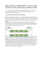 ARP Reverse ARP RARP Inverse ARP InARP Proxy ARP And Gratuitous ARP Docx ARP Reverse ARP RARP