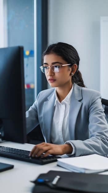 Young Female Artificial Intelligence Engineer Working On Computer In A