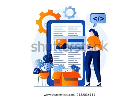 Web Development Concept People Scene Flat Stock Vector Royalty Free 2182036111 Shutterstock