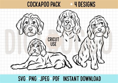 Cockapoo Outline Svg Dog Line Drawing Vector Digital Download Etsy Uk