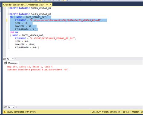 Erro Emcriando Banco De Dados Sql Server Sql Com Microsoft Sql Server 2019 Alura Cursos