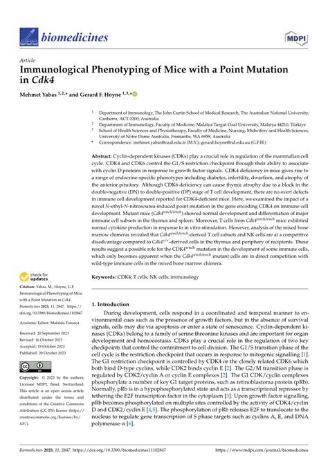 Pdf Immunological Phenotyping Of Mice With A Point Mutation In Cdk4