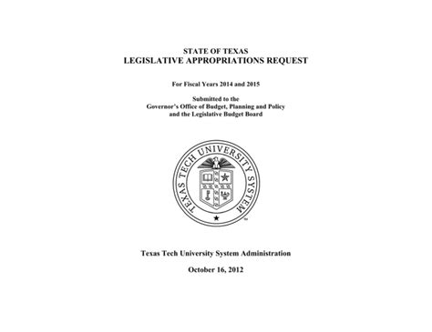 Legislative Appropriations Request State Of Texas