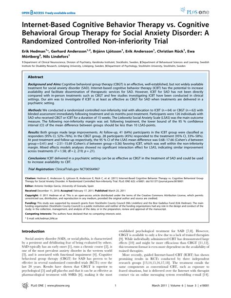 Pdf Internet Based Cognitive Behavior Therapy Vs Cognitive Behavioral Group Therapy For