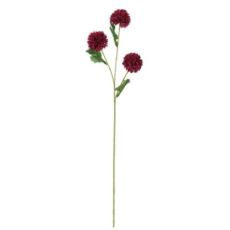 Set Of 6 Red Burgundy Artificial Pom Pom Mum Flower Stem Spray 26in 26 L X 10 W X 5 Dp