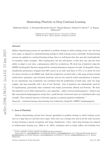 Pdf Maintaining Plasticity In Deep Continual Learning