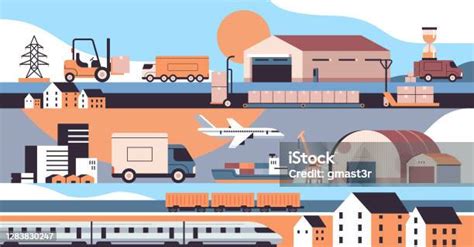 물류 운송 세트 트럭 선박 비행기 기차 창고화물 기호 익스프레스 배달 서비스 개념 화물 운송에 대한 스톡 벡터 아트 및 기타 이미지 화물 운송 창고 트럭 Istock