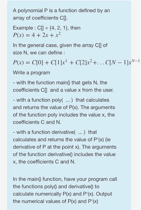 Solved A Polynomial P Is A Function Defined By An Array Of