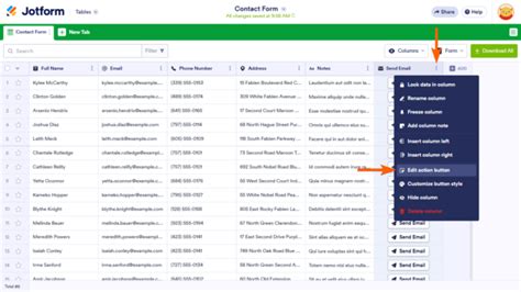 how to send email with form data in jotform tables