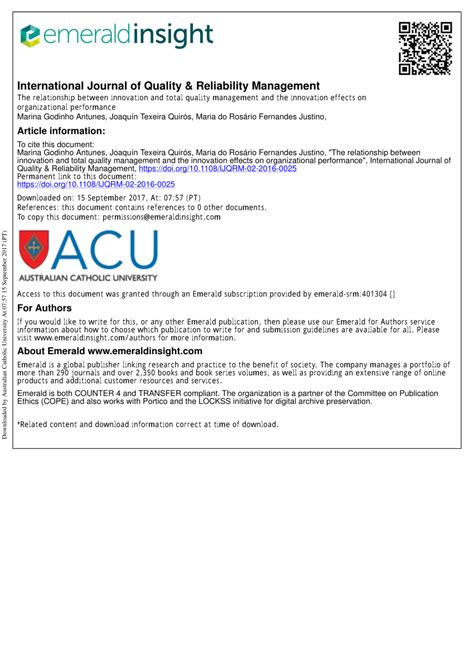 Pdf The Relationship Between Innovation And Total Quality Management And The Innovation