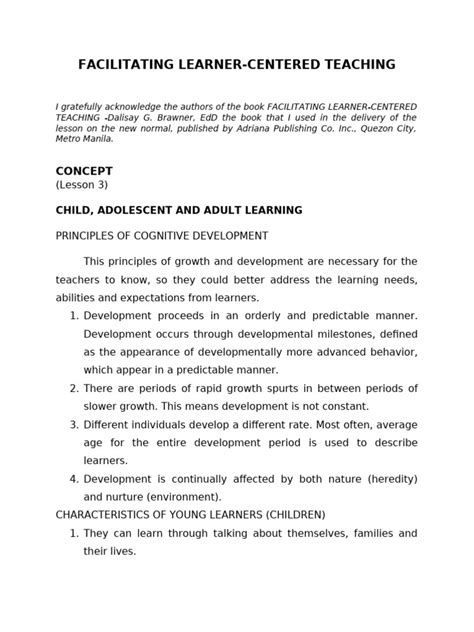 Notes 3 Facilitating Learner Centered Teaching Pdf