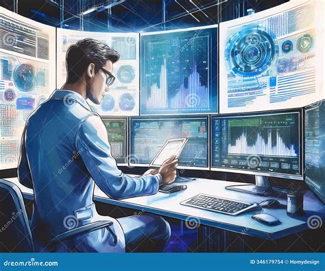 A Person In A Futuristic Control Room Monitors Multiple Screens