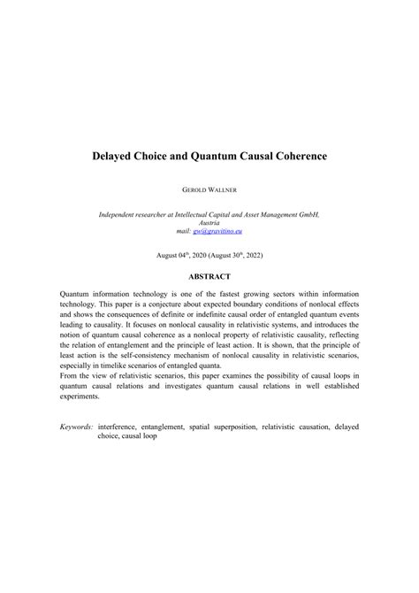 Pdf Delayed Choice And Quantum Causal Coherence