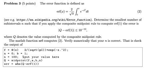 Solved Problem 3 5 Points The Error Function Is Defined As