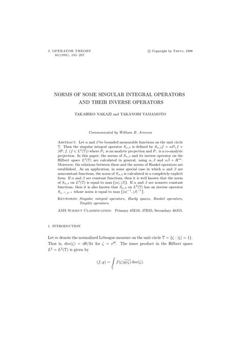 Pdf Norms Of Some Singular Integral Operators And Their Inverse Operators