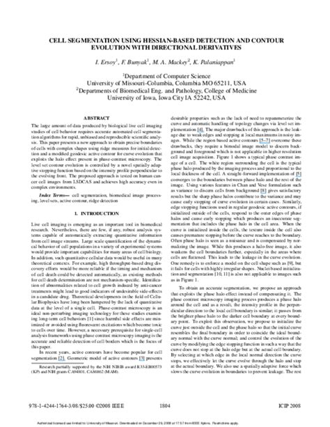 Pdf Cell Segmentation Using Hessian Based Detection And Contour