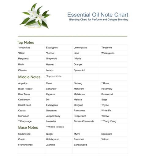 Essential Oil Note Chart Lens Oils