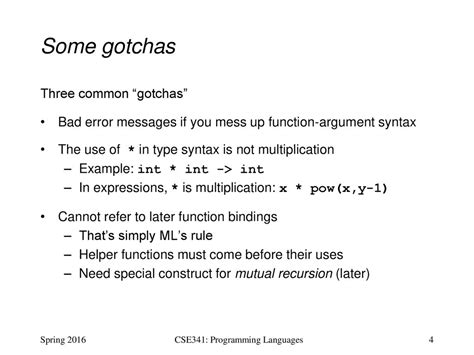 CSE341 Programming Languages Lecture 2 Functions Pairs Lists Ppt