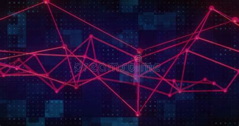 Red Interconnected Lines And Nodes Image Over Digital Grid Background